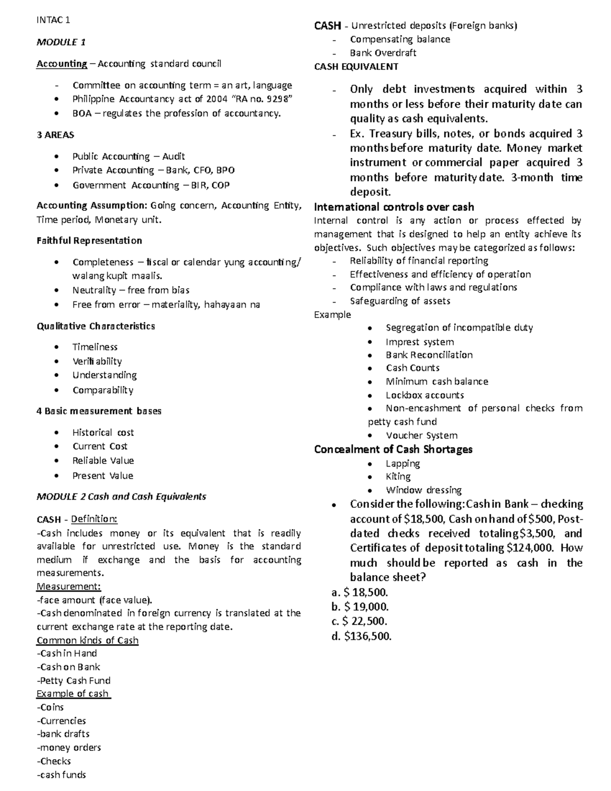 Intac 1 - REVIEWER - INTAC 1 MODULE 1 Accounting – Accounting standard ...
