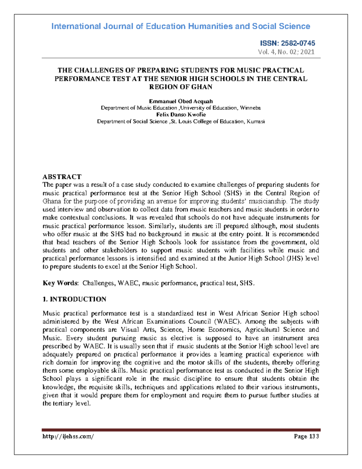 THE CHALLENGES OF PREPARING STUDENTS FOR MUSIC PRACTICAL PERFORMANCE ...