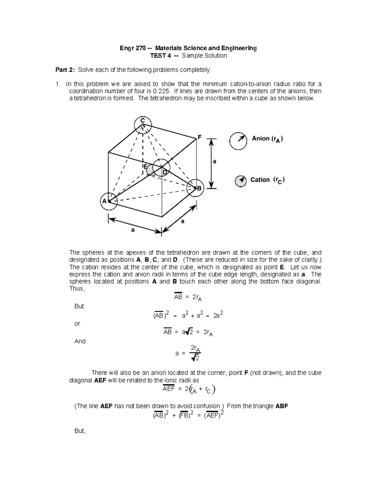 Sample test 4-solution - Engr 270 - Materials Science and Engineering ...