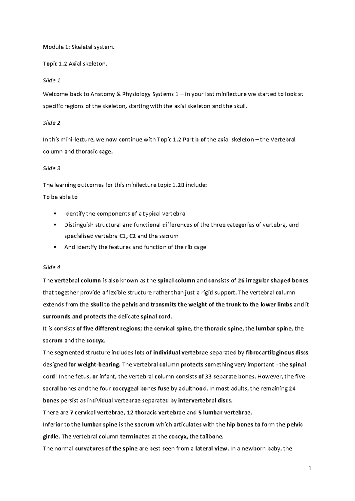 Anatomy & Physiology A&P1 Module 1: Axial Skeleton Overview - Module 1 ...