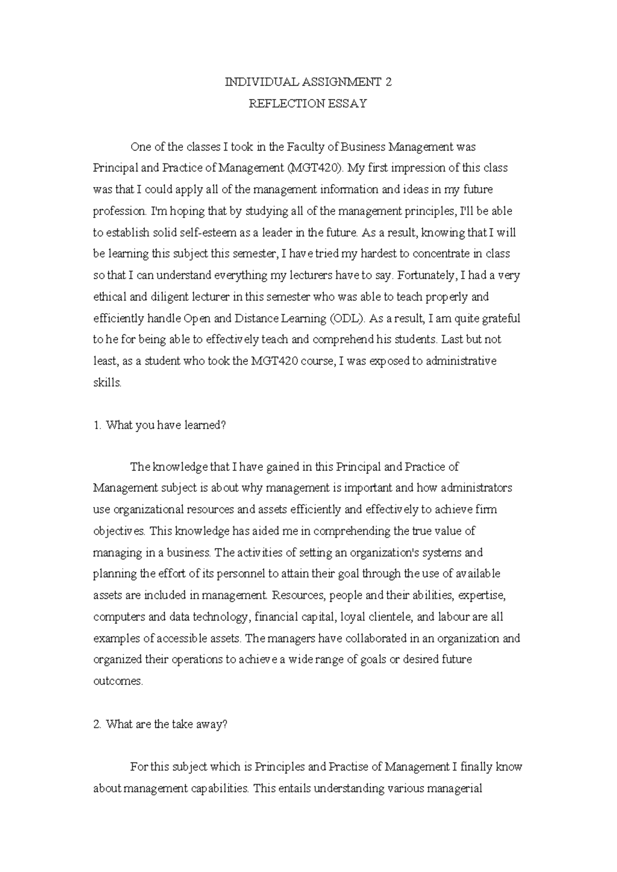 Individual Assignment Individual - INDIVIDUAL ASSIGNMENT 2 REFLECTION ...