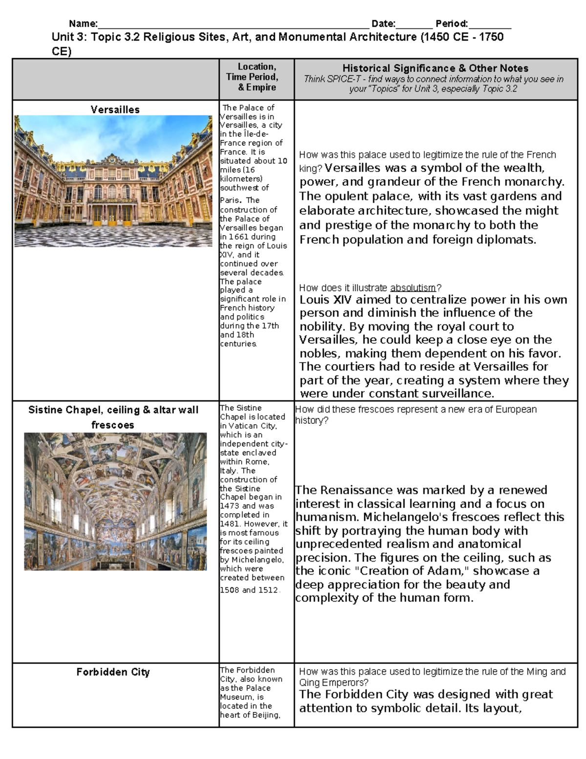 Unit 3 Monumental Architecture Art Religious Sites - - Studocu