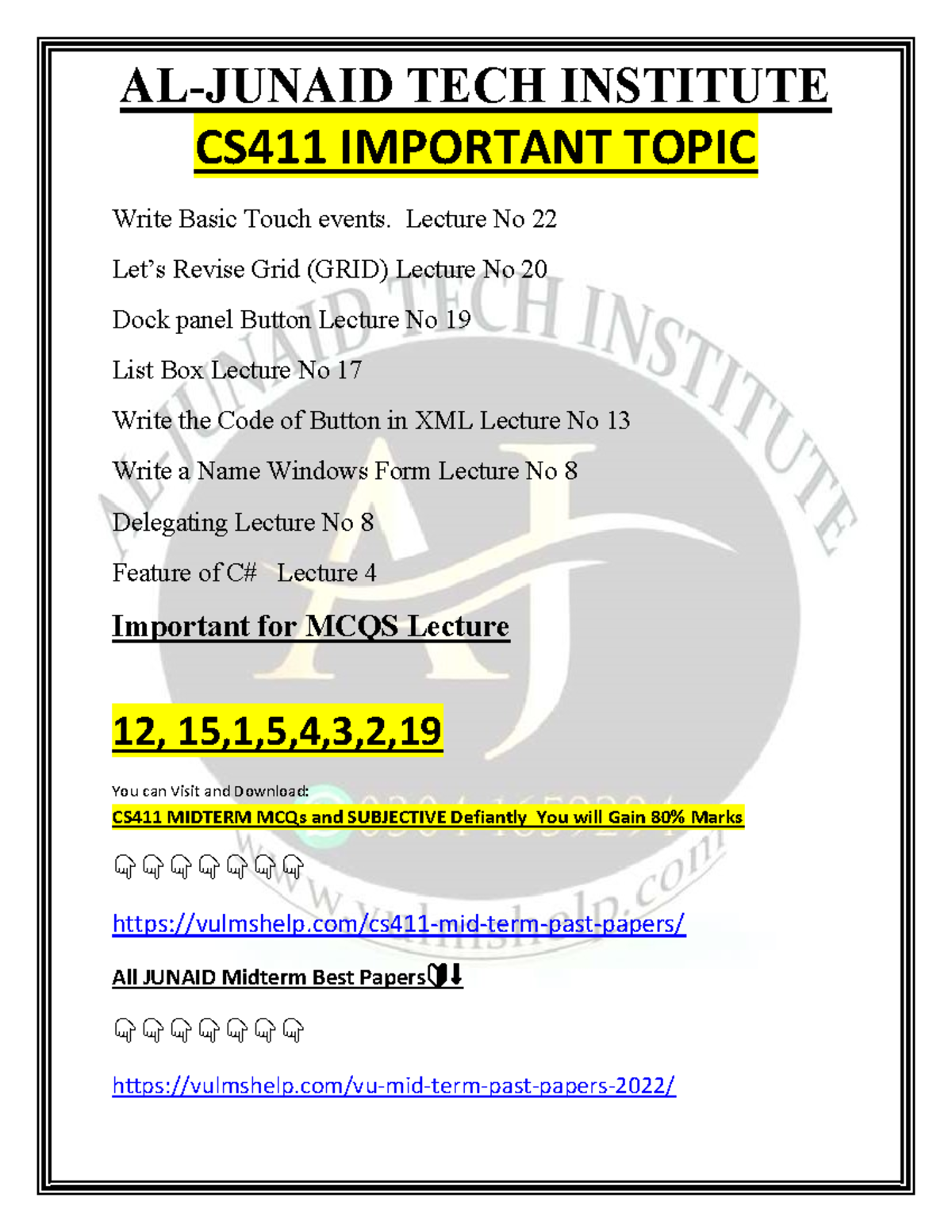 CS411 important Topic By Junaid - CS411 IMPORTANT TOPIC Write Basic ...