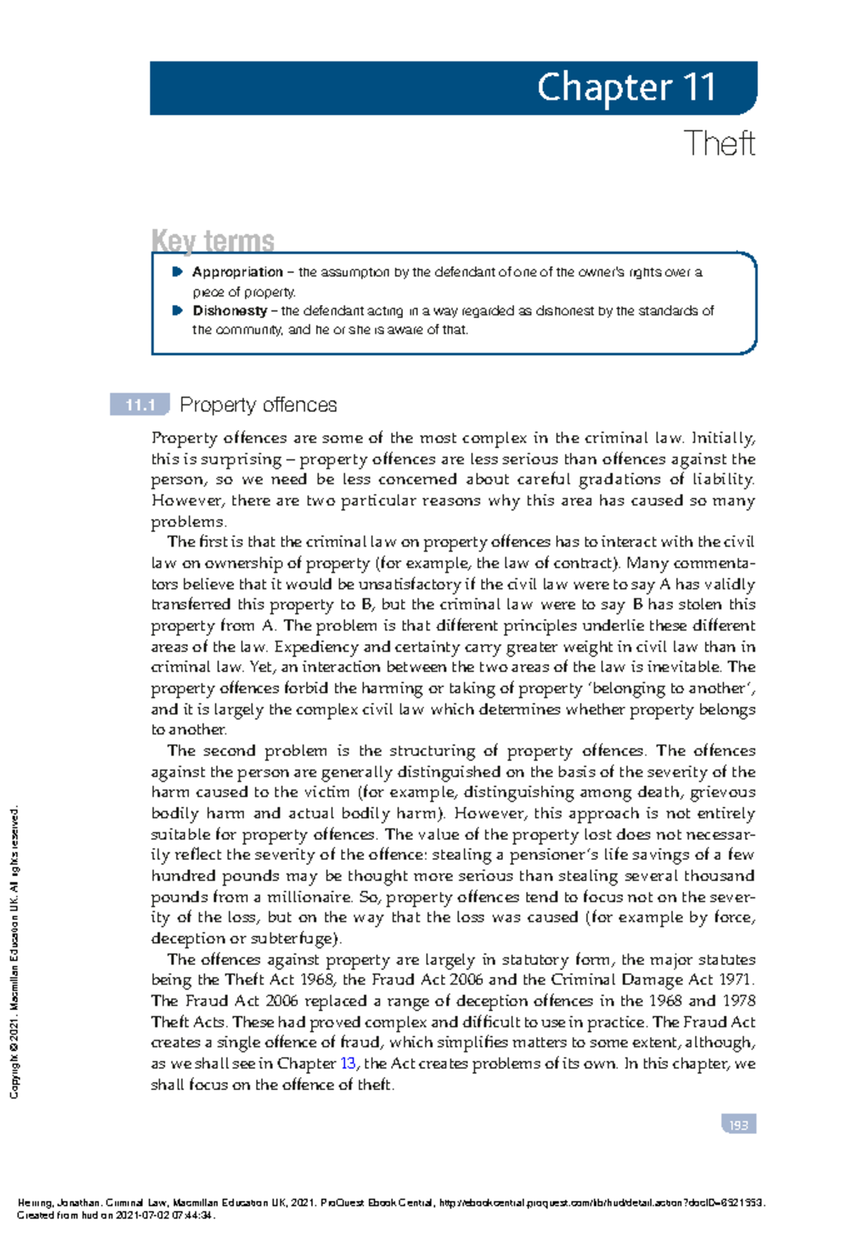 Criminal Law - (Chapter 11 Theft) full detailed chapter - BIL3005 - Hud ...