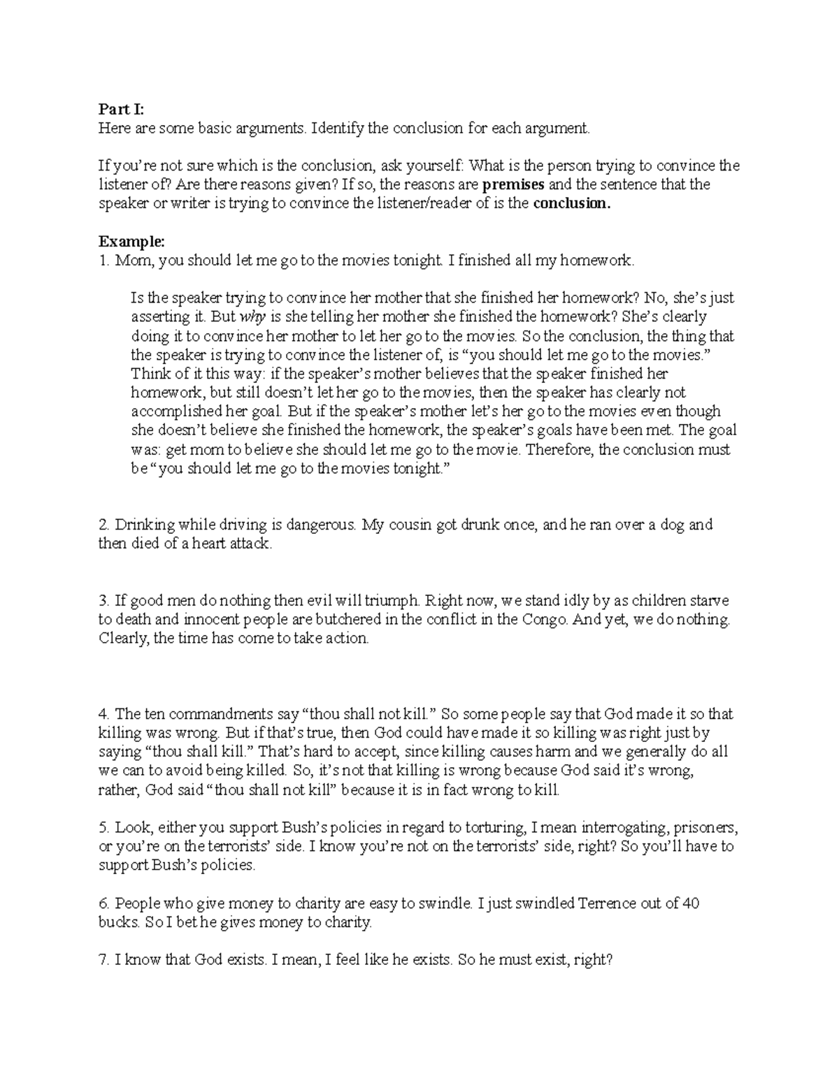 Homework- Identfying Argugments from Non-Arguments - Part I: Here are ...