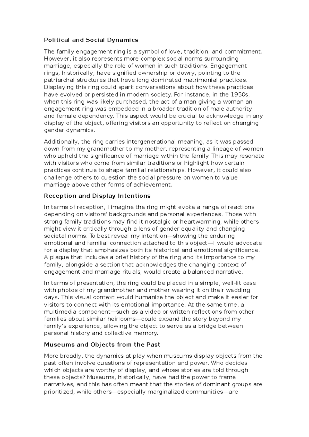 Reflective Essay - Political and Social Dynamics The family engagement ...