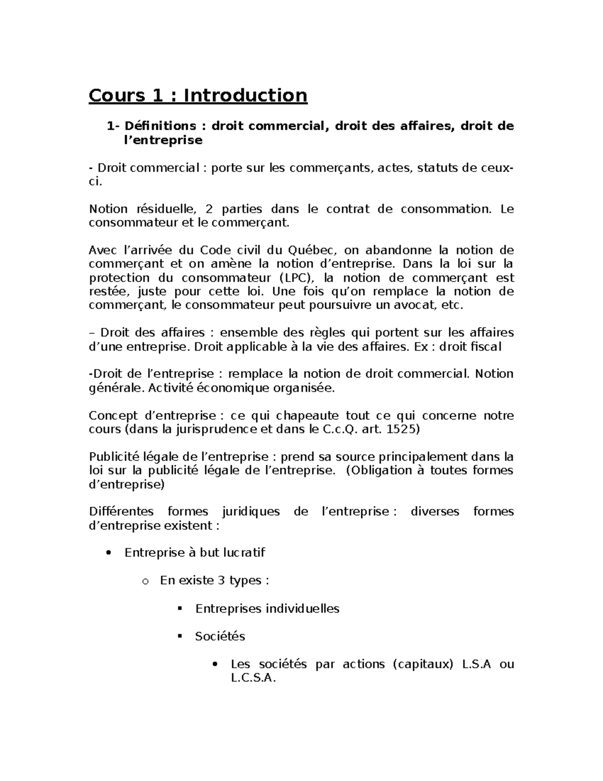 Cours 1 - Professeur : Yan Perreault - Cours 1 : Introduction 1 ...