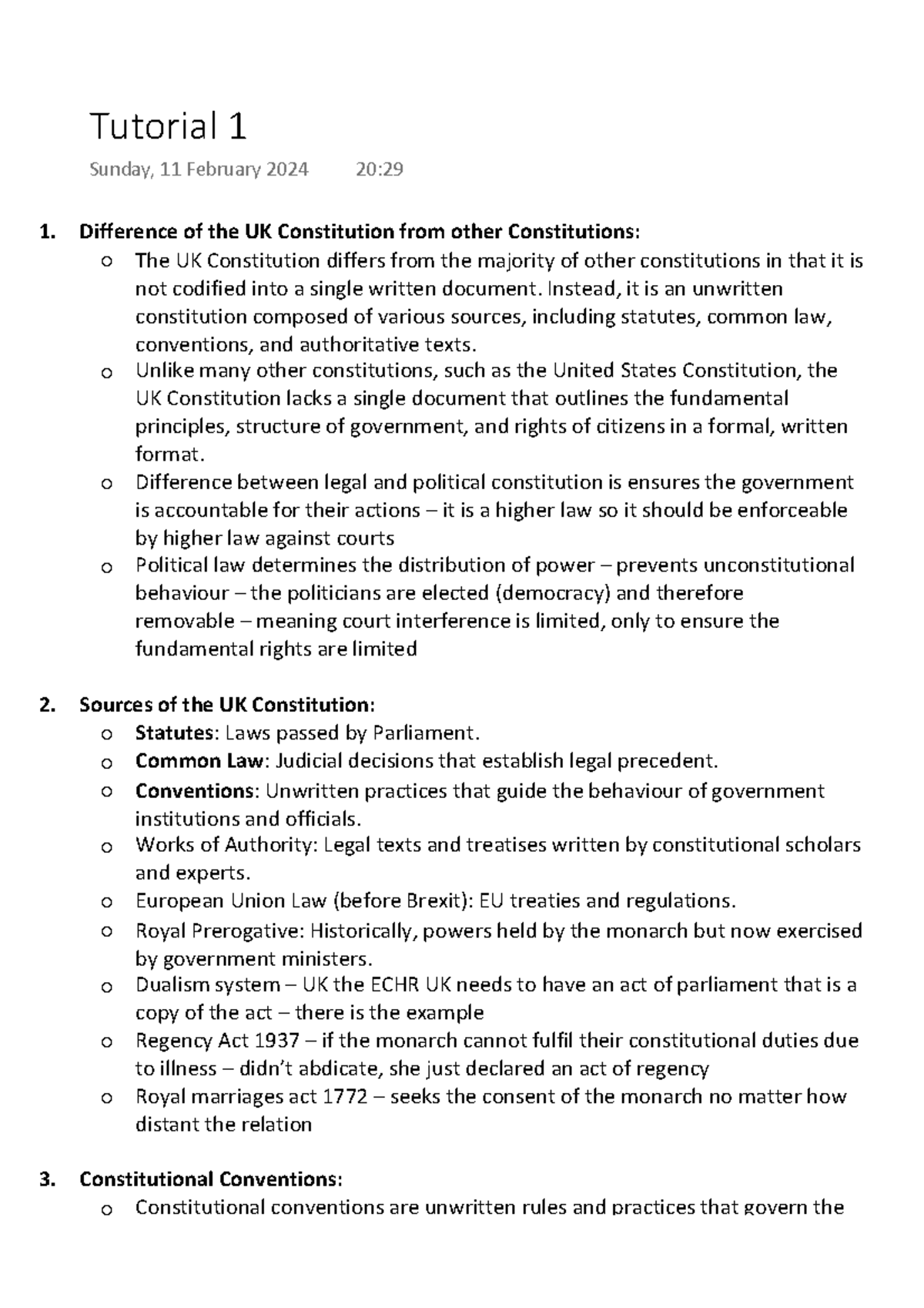 Tutorial 1 Constitutional - Difference of the UK Constitution from ...