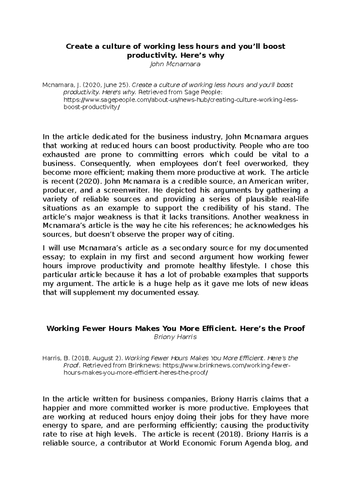 APA reference sheet - Create a culture of working less hours and you’ll ...