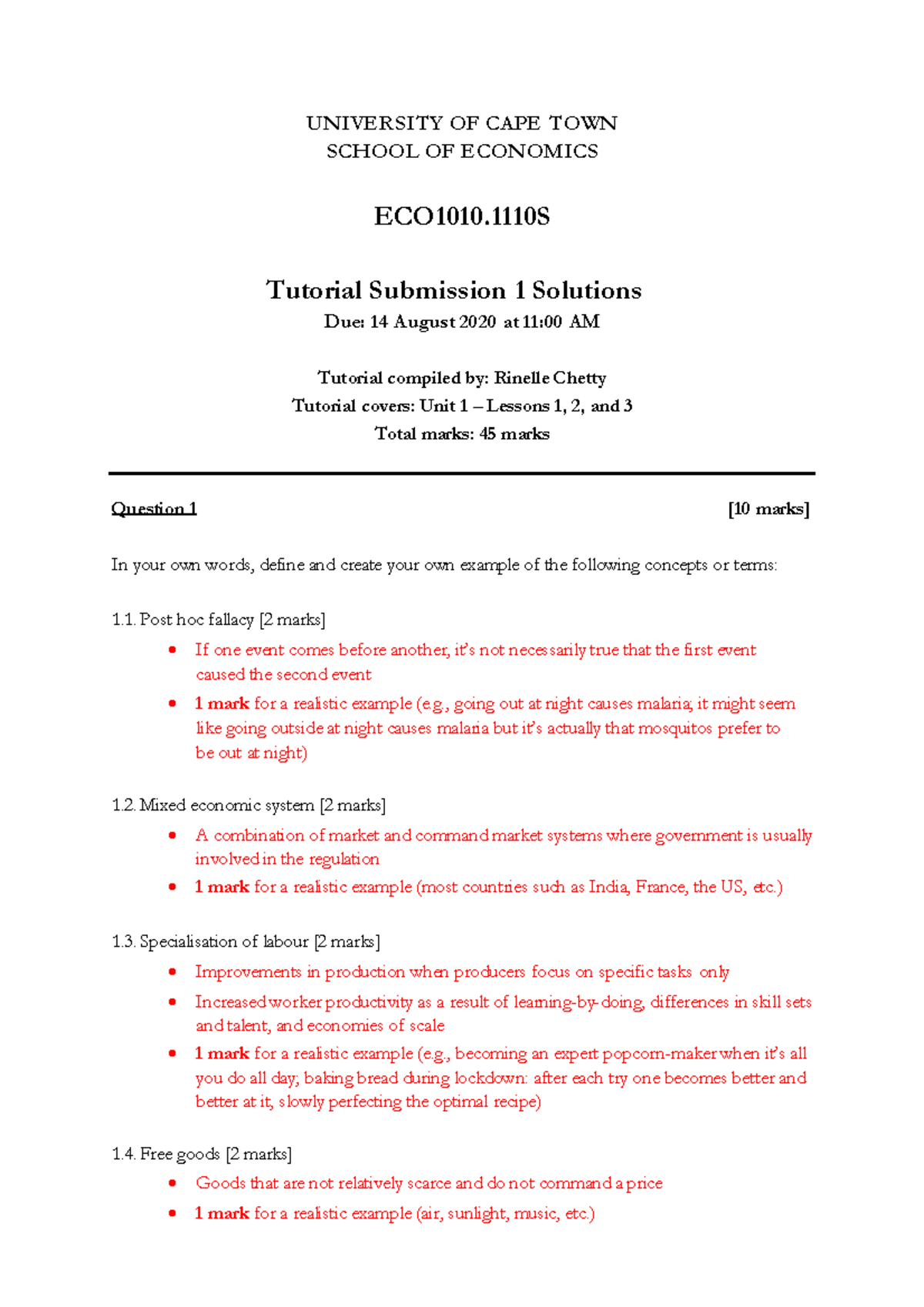 ECO1010S 2020 Tutorial Submission 1 Solutions - UNIVERSITY OF CAPE TOWN ...