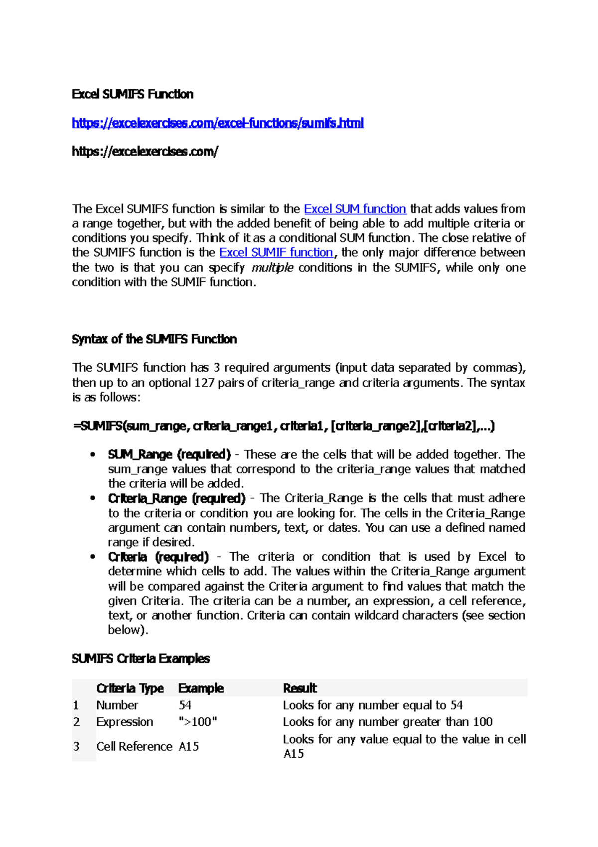 Excel Sumifs Function Excel Sumifs Function Excelexercisesexcel