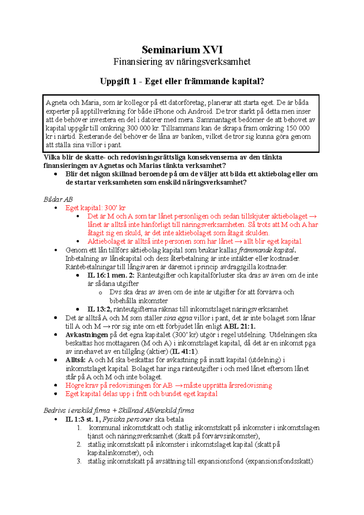 Sem16 - skatterätt - Seminarium XVI Finansiering av näringsverksamhet ...