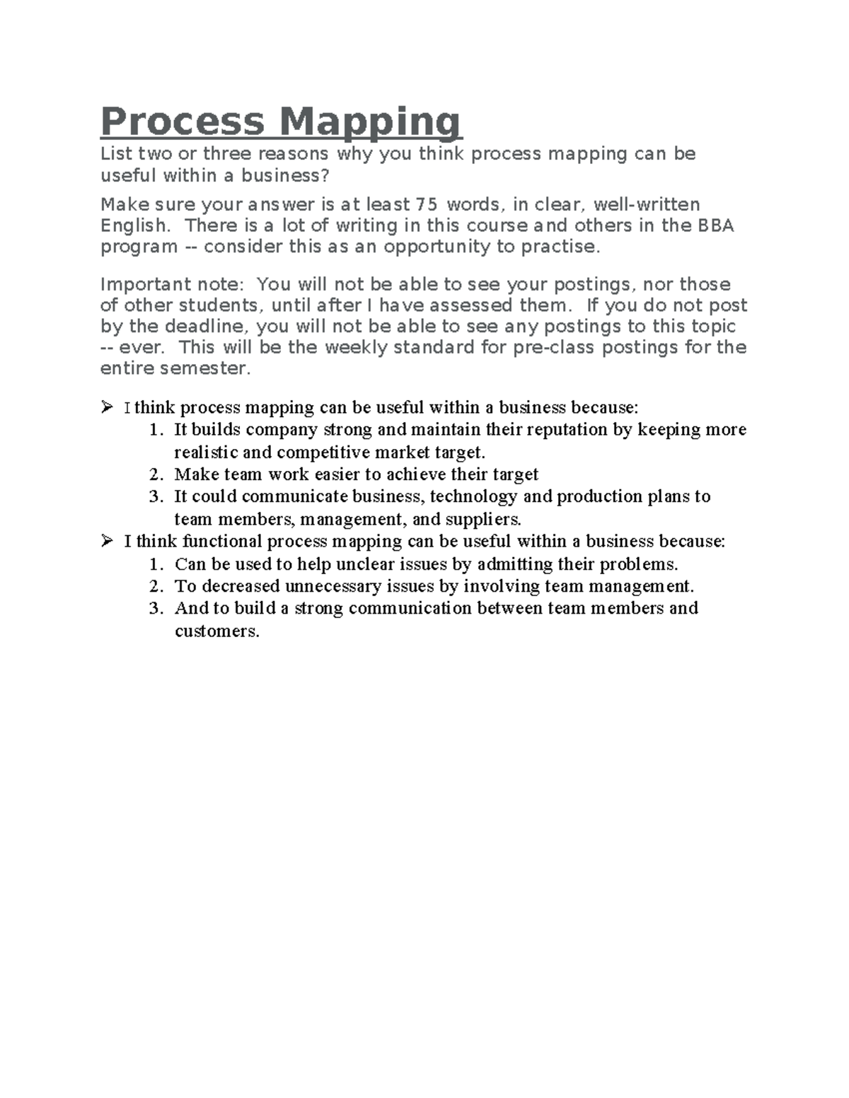 Process Mapping with Answer - Process Mapping List two or three reasons ...