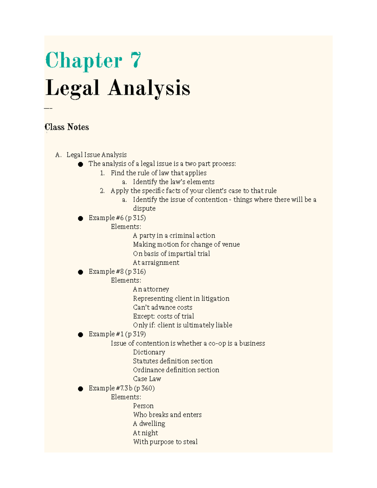 Chapter 7 - Legal Analysis - Chapter 7 Legal Analysis ___ Class Notes A ...
