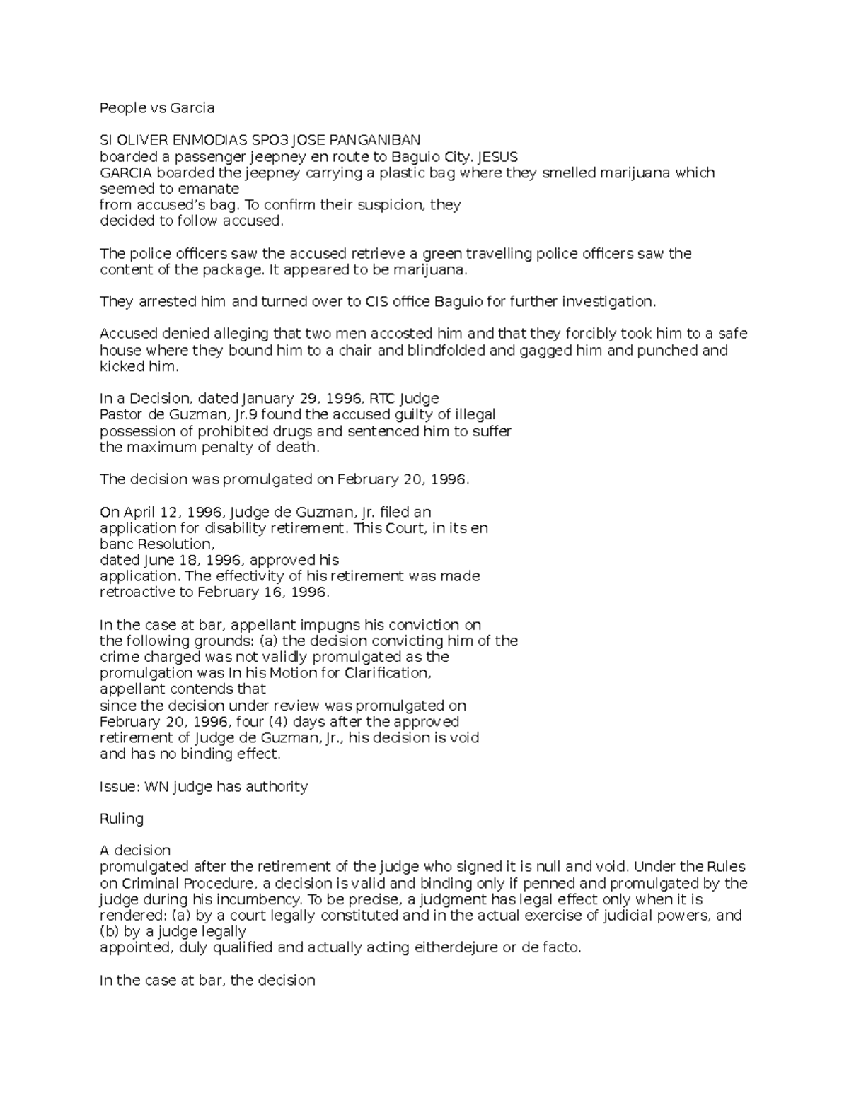 People vs Garcia - CASE DIGESTS - People vs Garcia SI OLIVER ENMODIAS ...