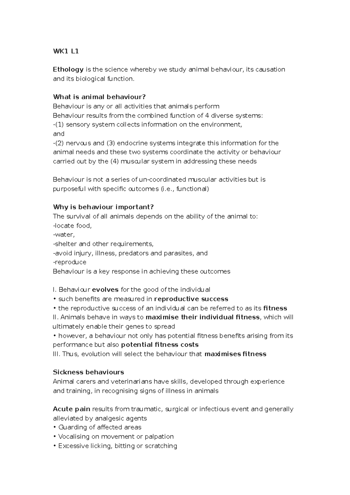 Lectures - full lecture notes, all informations here - WK1 L Ethology ...