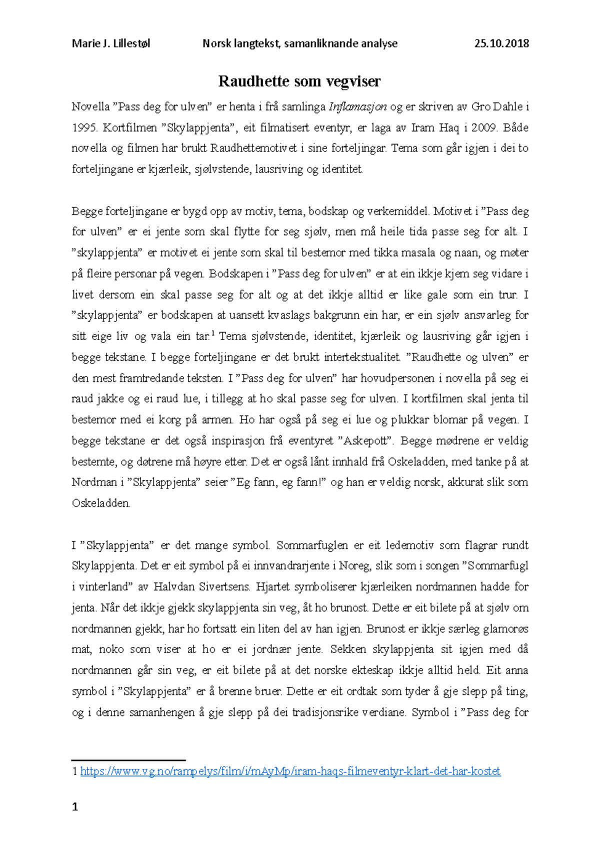 Norsk langtekst - Raudhette som vegviser Novella ”Pass deg for ulven ...