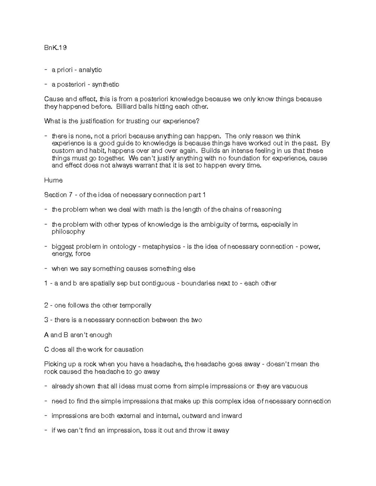 Philosophy notes 19 - BnK. - a priori - analytic - a posteriori ...
