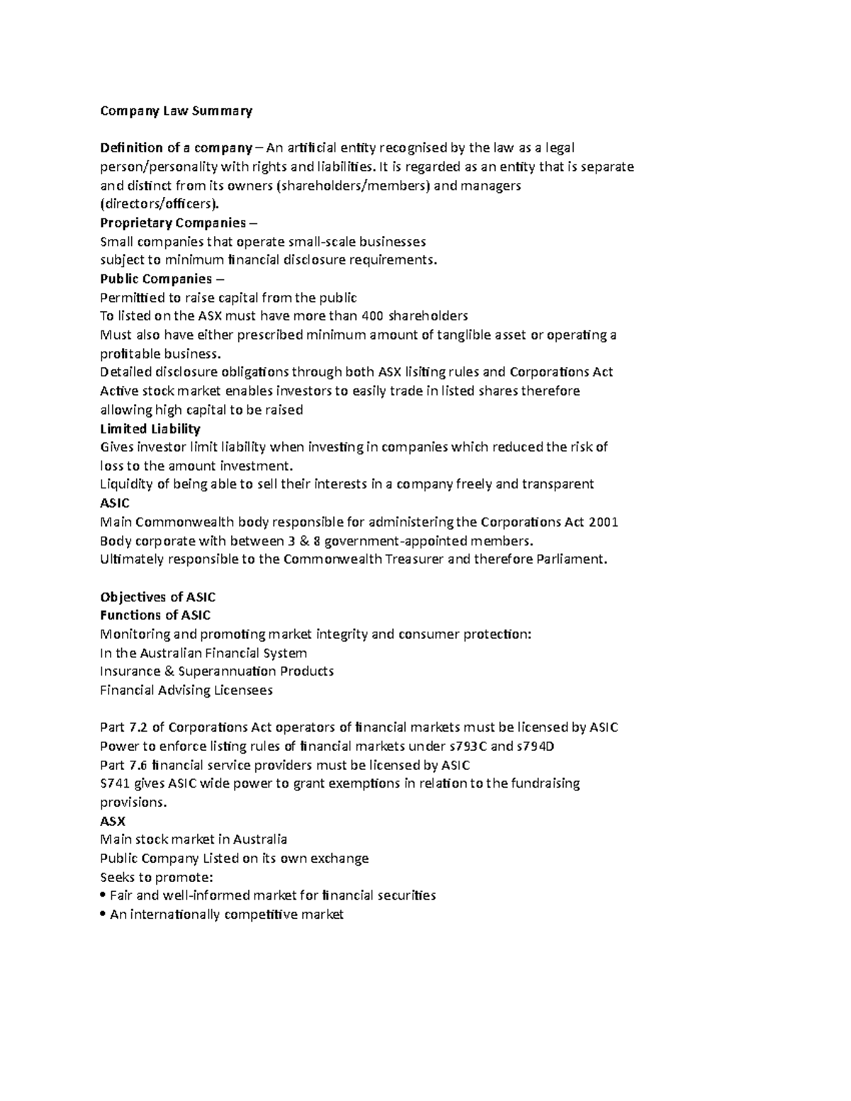 Company law summary - Lecture notes 1 - Company Law Summary Definition ...