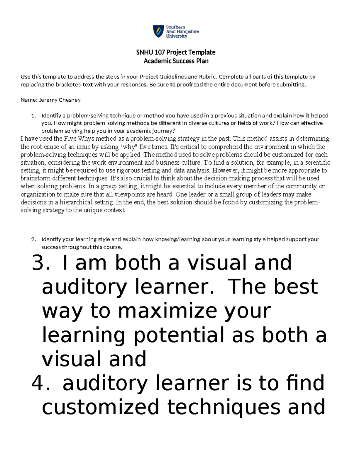 SNHU 107 Project 7-2 - SNHU 107 Project Template Academic Success Plan ...