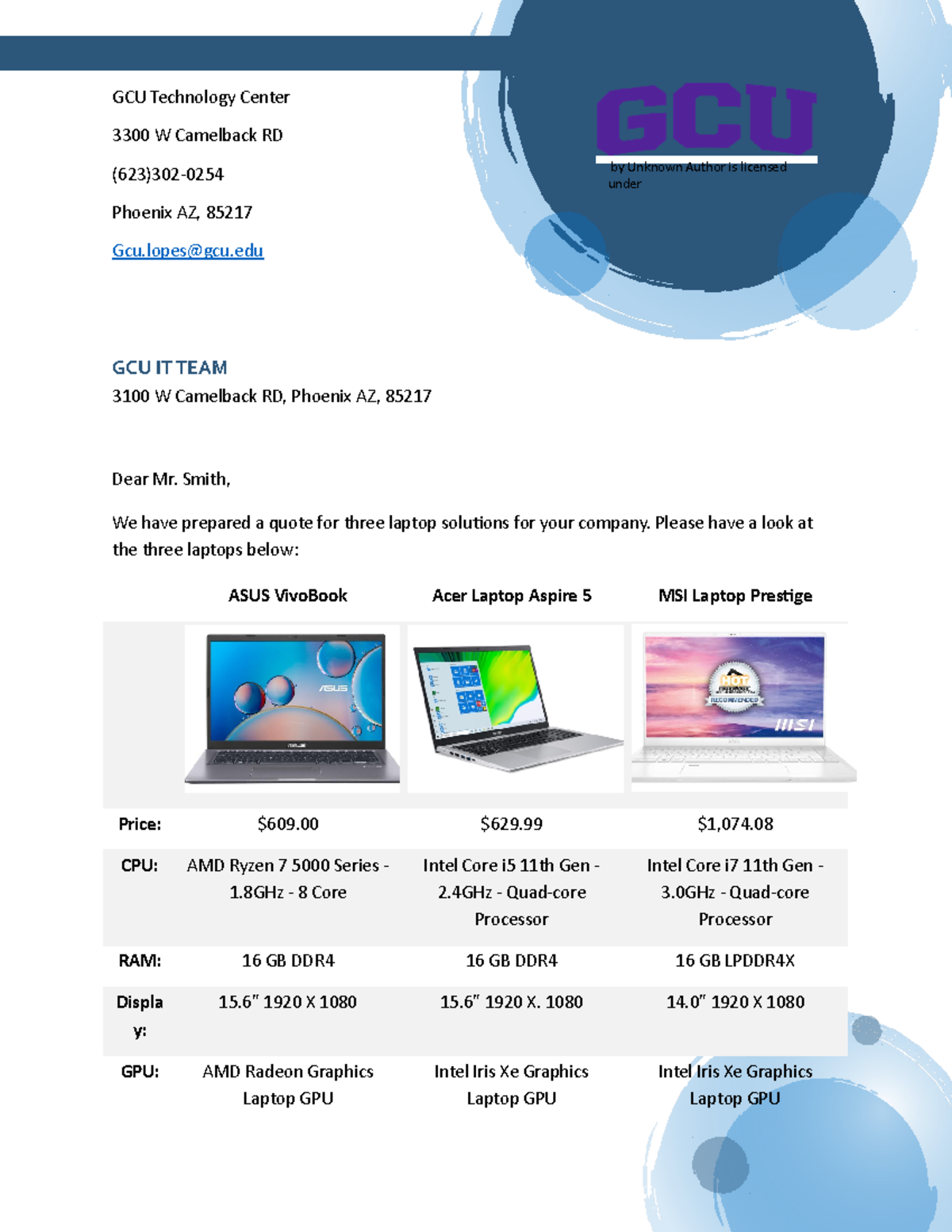 GCU Technology Center - In-class assignment of how to set up a good doc ...