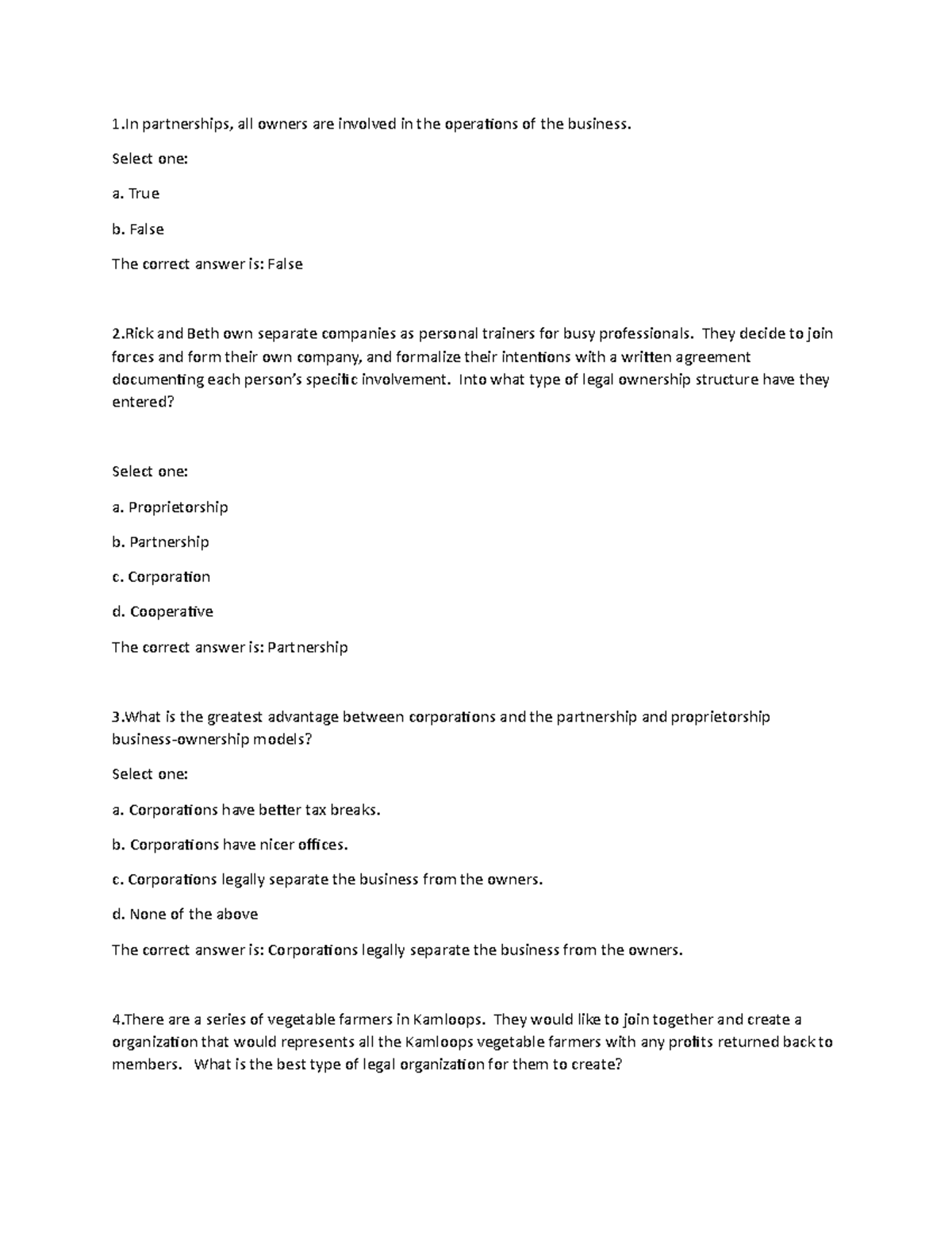 Quiz Video Chapter 5 - Quiz on Types Of Business - 1 partnerships, all ...