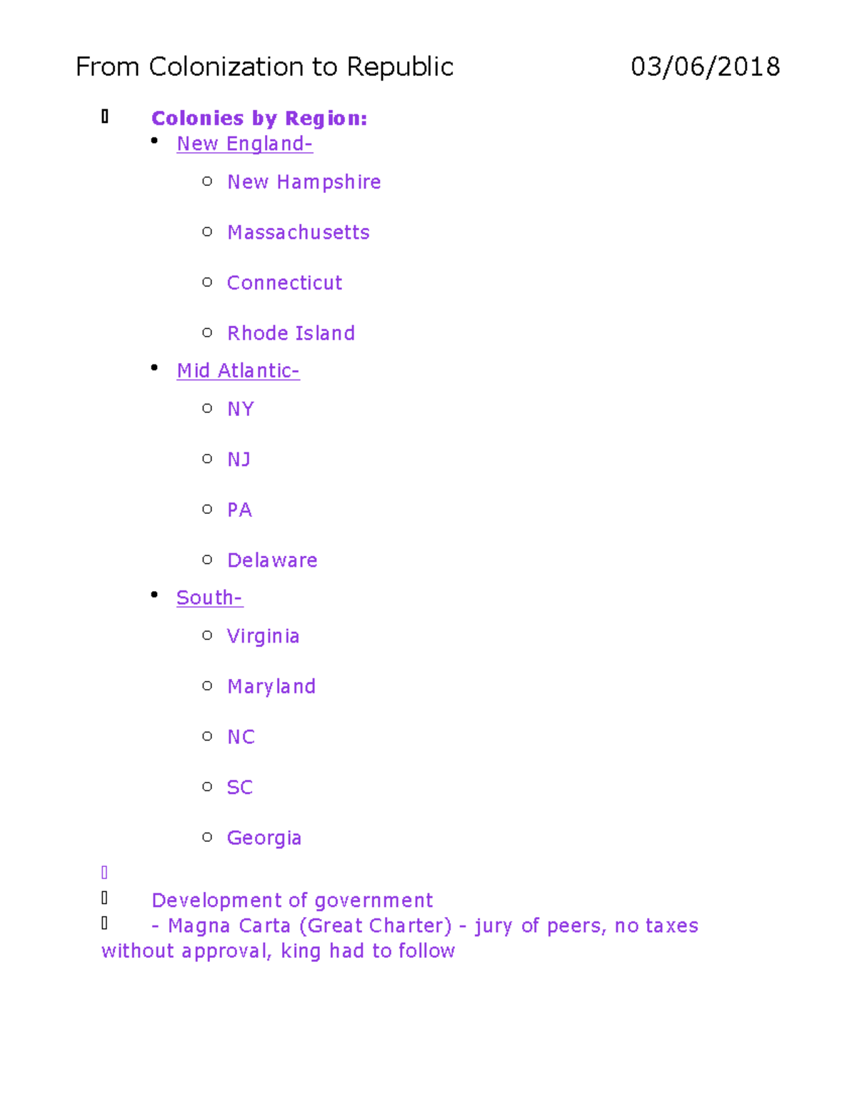 PSS Notes- Colonization - From Colonization to Republic 03/06/ Colonies ...