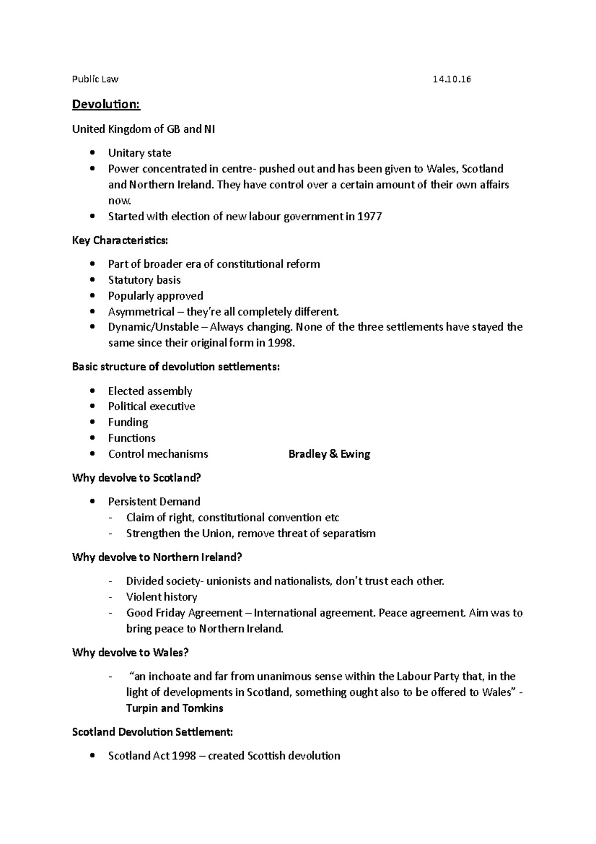 Public Law I Devolution Public Law 14 Devolution United Kingdom Of Gb And Ni Unitary State