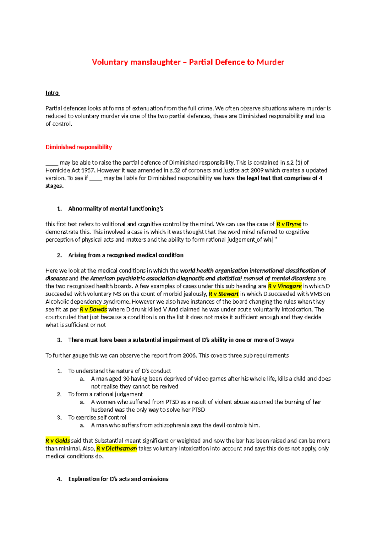 Crim - partial defence - Voluntary manslaughter – Partial Defence to ...