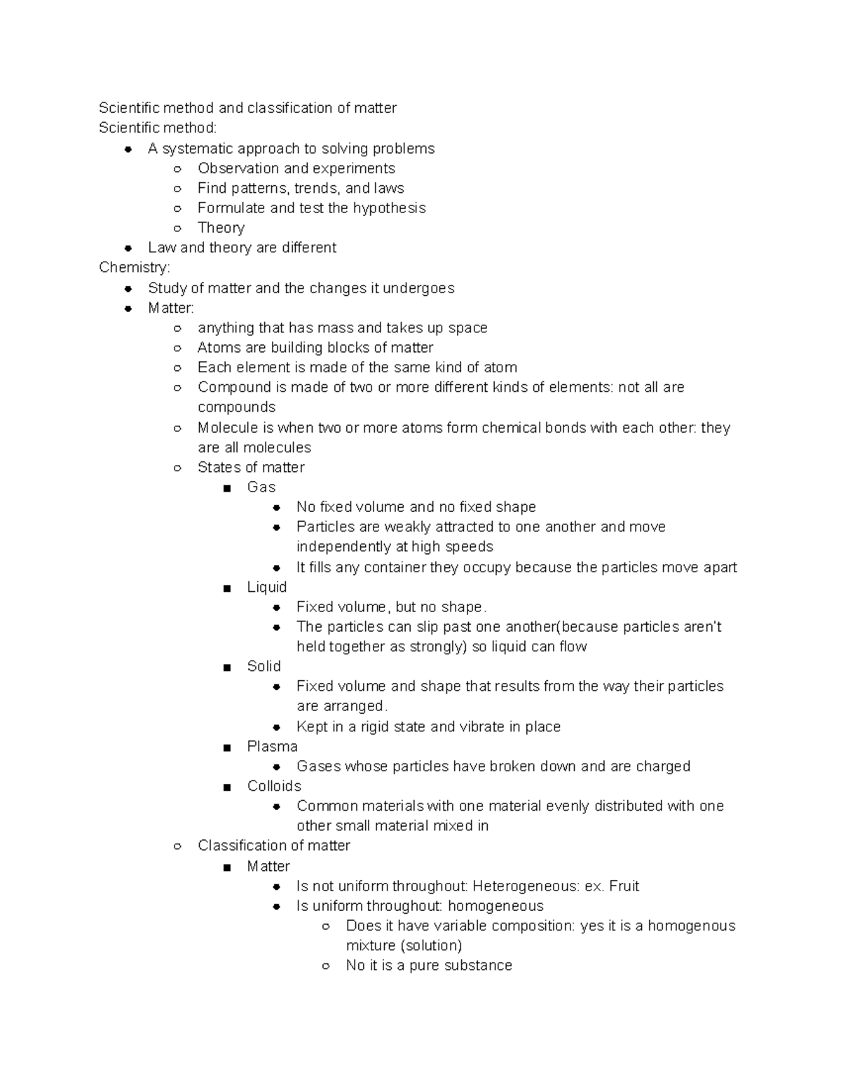 Chem 1 Chap 1 - The chapter is on the scientific method, matter, states ...