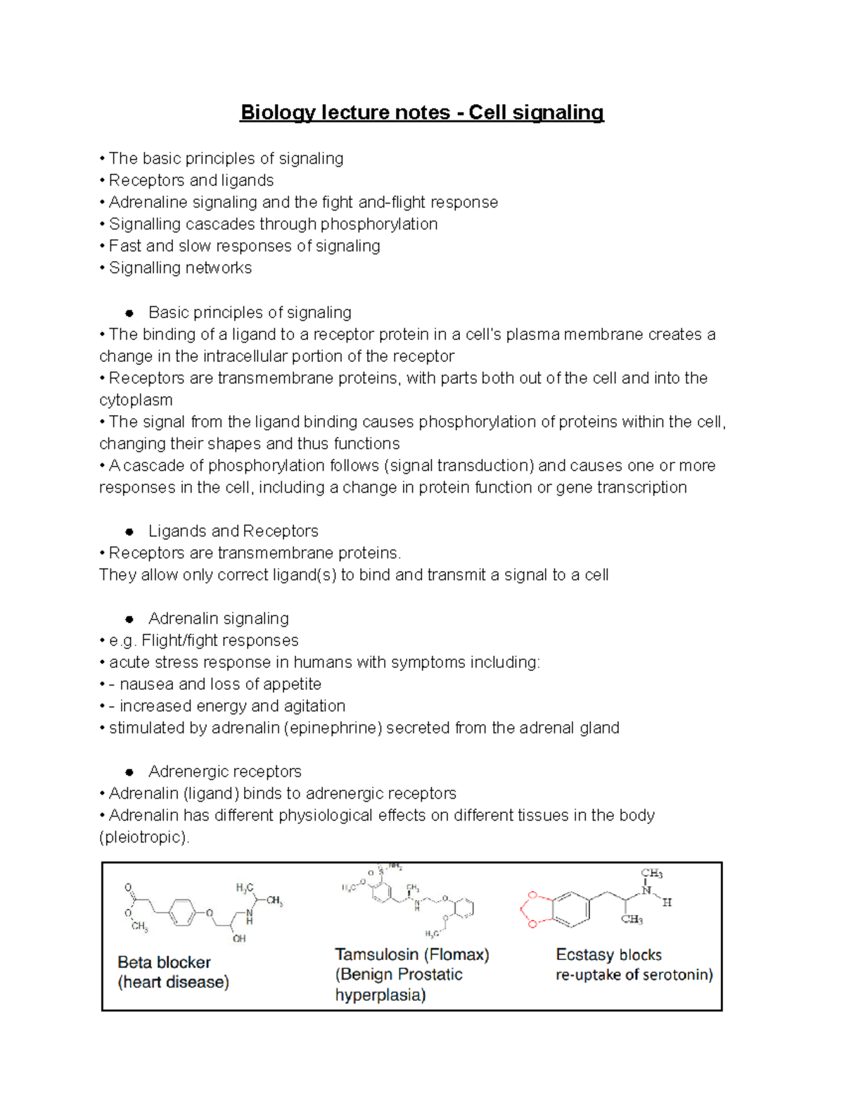 Biology lecture notes - Cell signaling - They allow only correct ligand ...