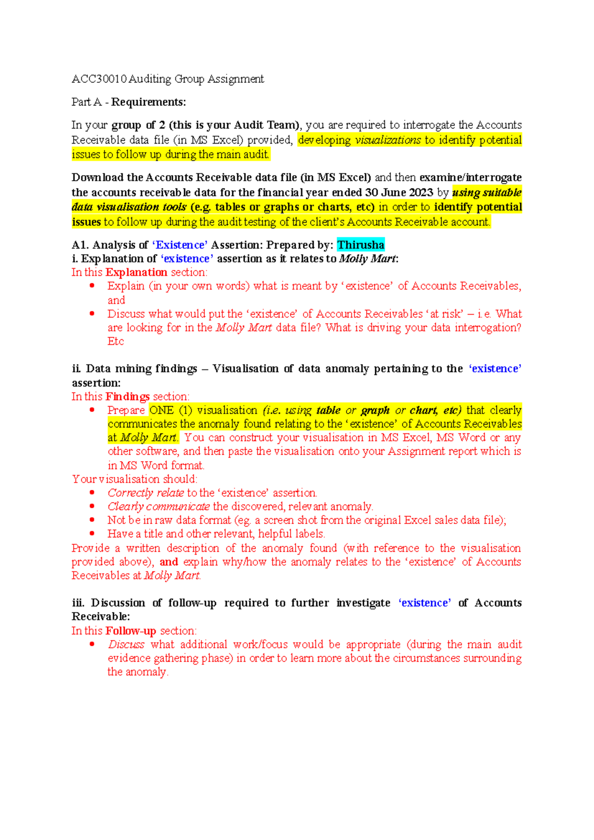 ACC30010 Auditing Group Assignment - Download the Accounts Receivable ...