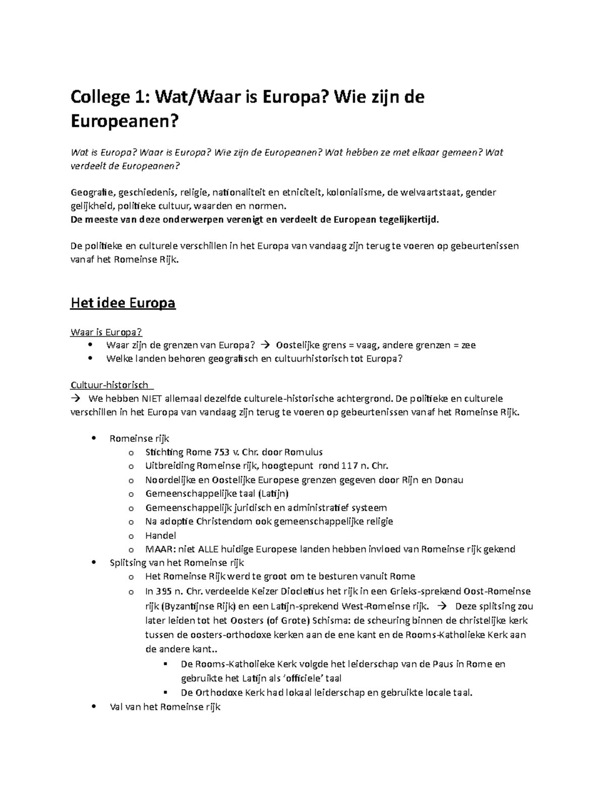 College 1 - identiteit Europa - lesnotities en og - Europese Integratie ...