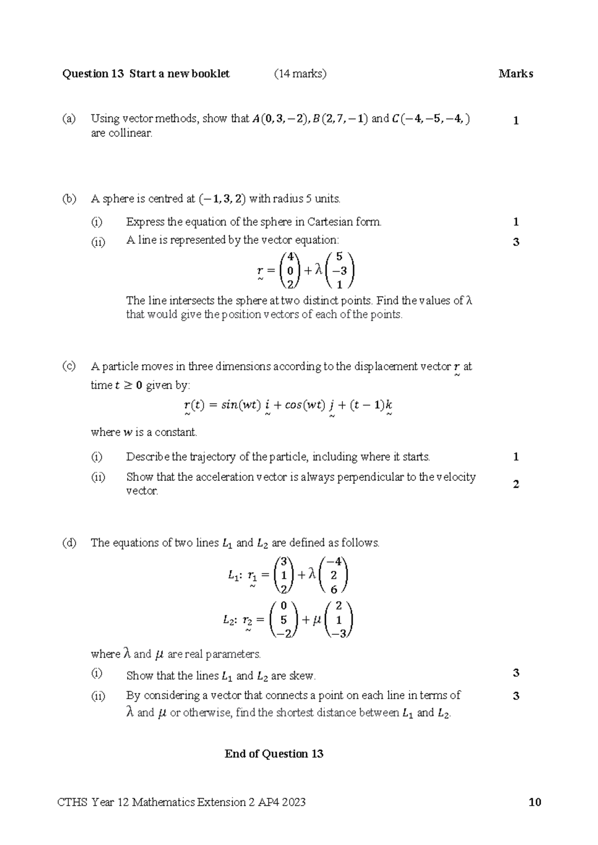 Vectors Exam Questions - CTHS Year 12 Mathematics Extension 2 AP4 2023 ...