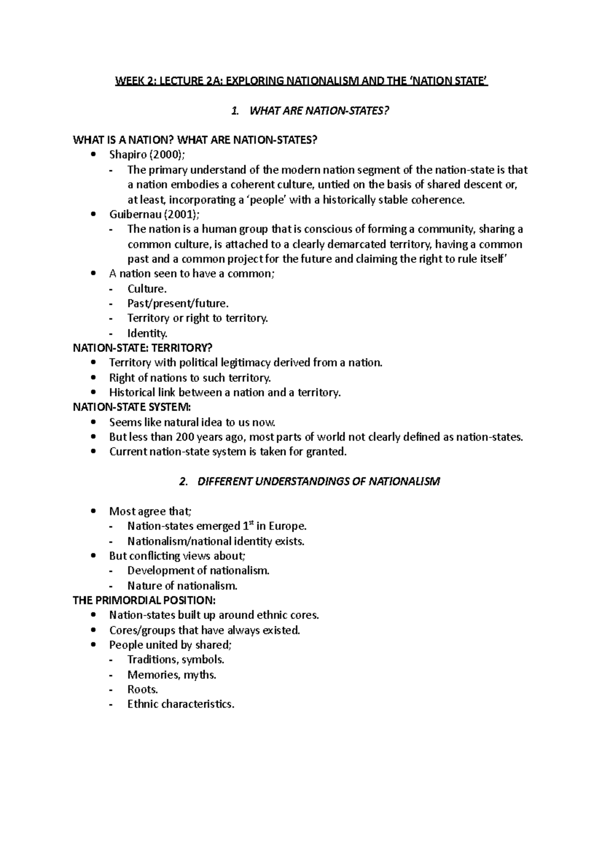 Lecture 2A- Nationalism and Nation-state - WEEK 2: LECTURE 2A ...