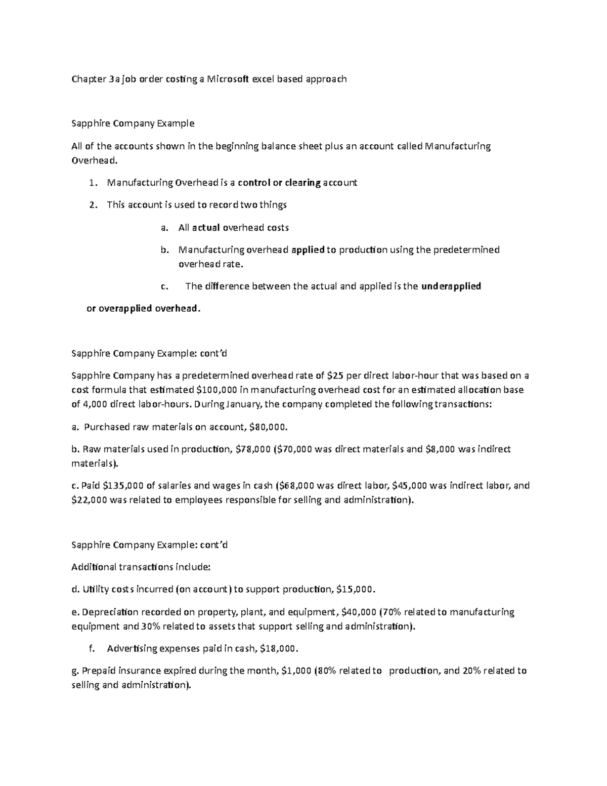 Chapter 3a job order costing a Microsoft excel based approach - 1 ...