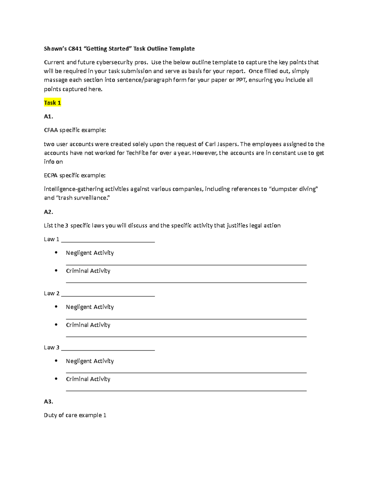 Shawn's C841 Task Outline Form (IHP4) - Shawn’s C841 “Getting Started ...