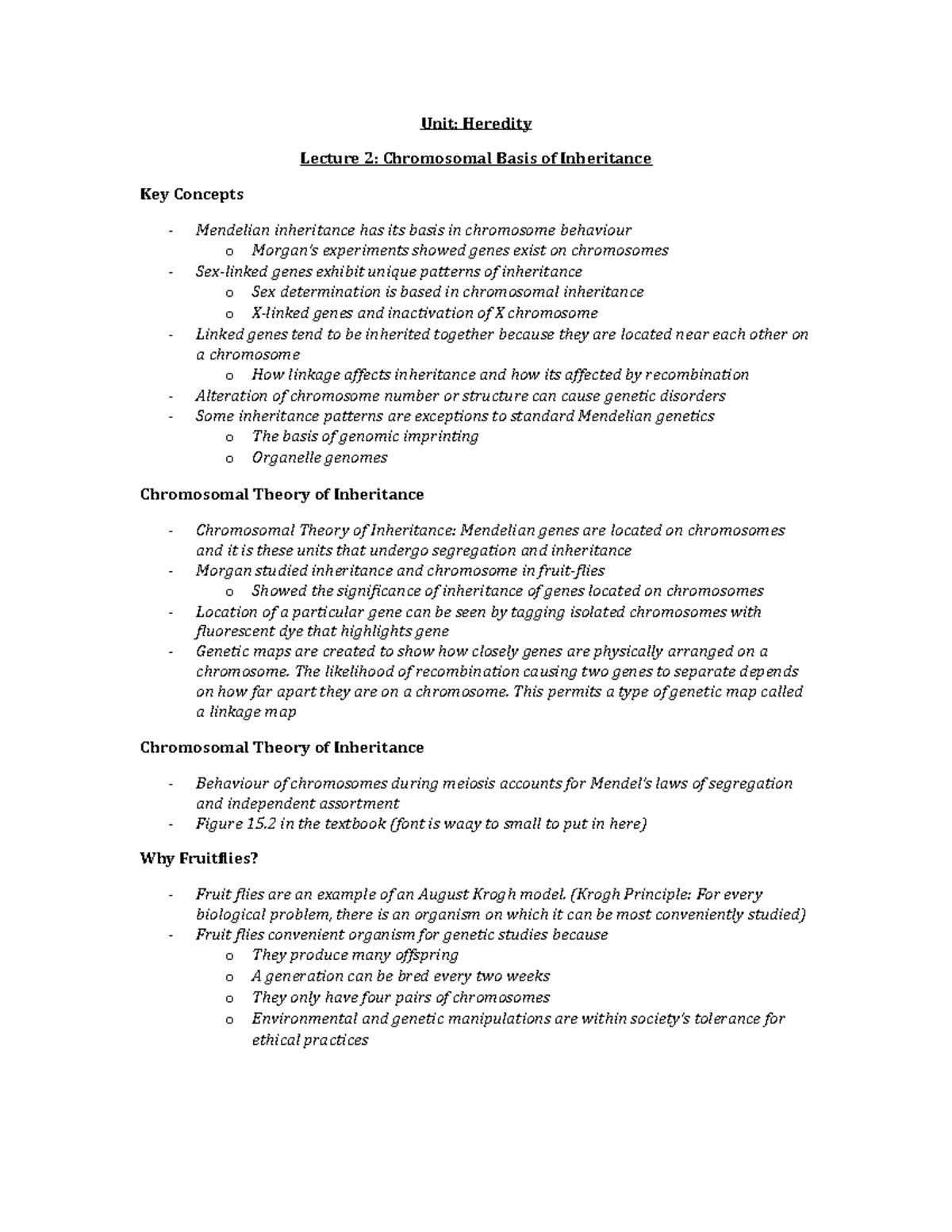 Lecture Notes Lecture 16 Chromosomal Basis Of Inheritance Unit