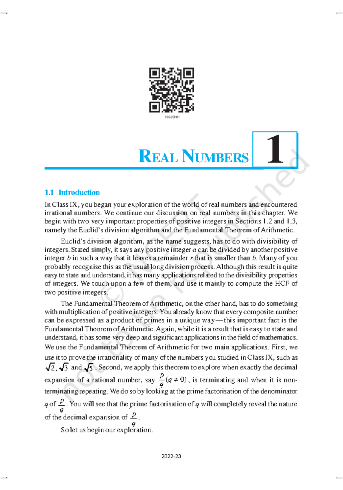 Jemh101 - wsdsa - REAL NUMBERS 1 1 1 Introduction In Class IX, you ...