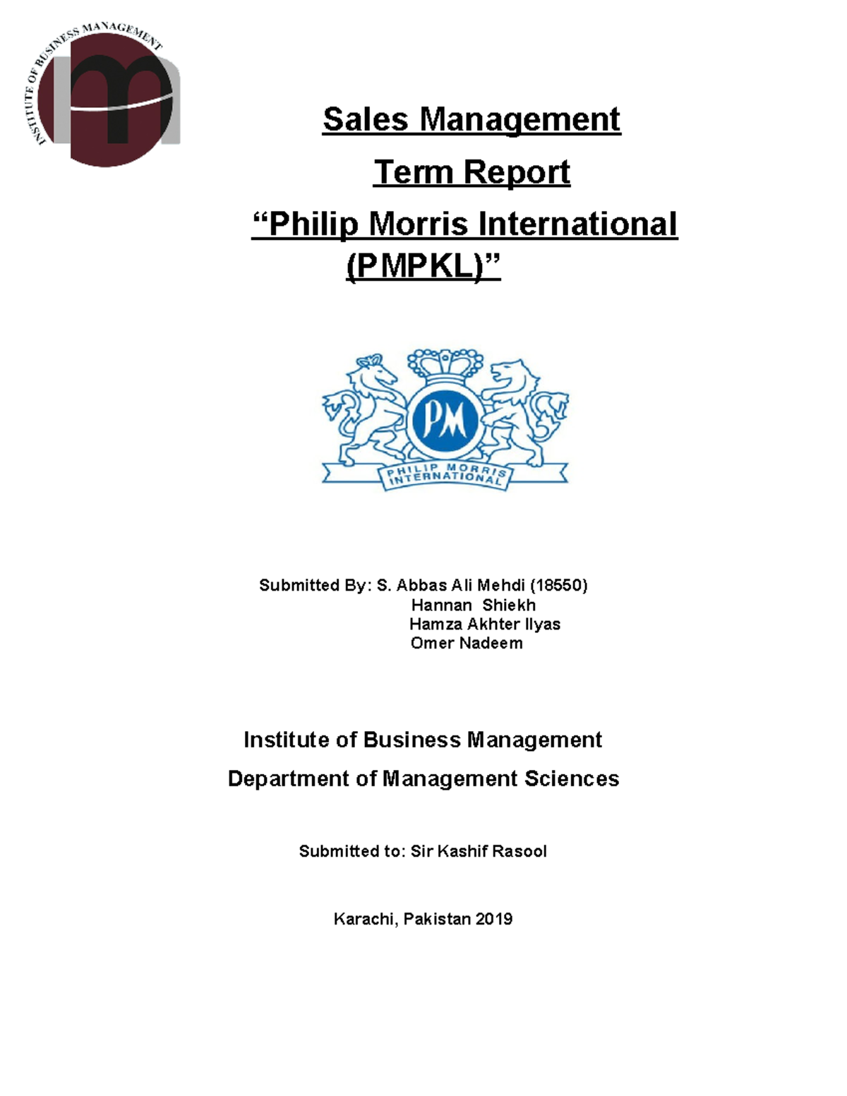 Sales Management Report - Sales Management Term Report “Philip Morris ...