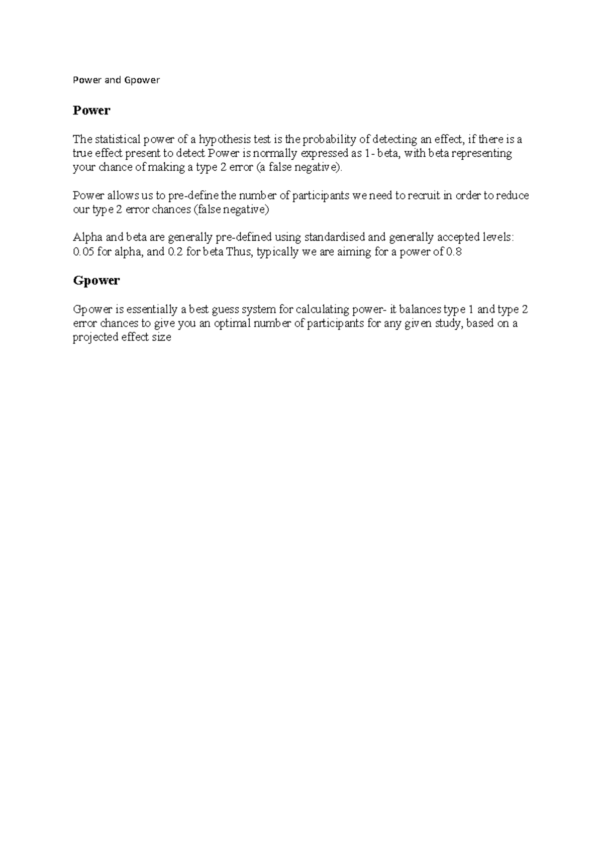 Power and Gpower - Power and Gpower Power The statistical power of a ...