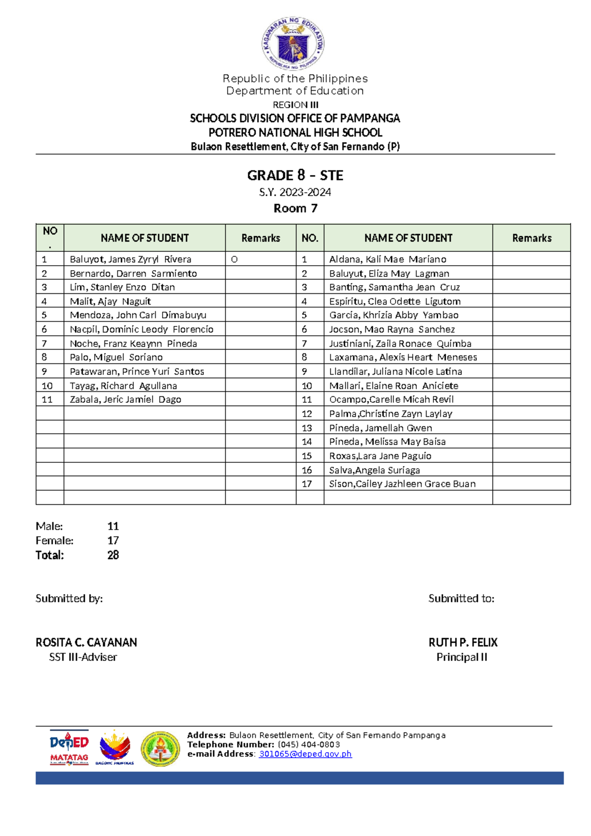 Grade 8 List of Students Updated - Republic of the Philippines ...