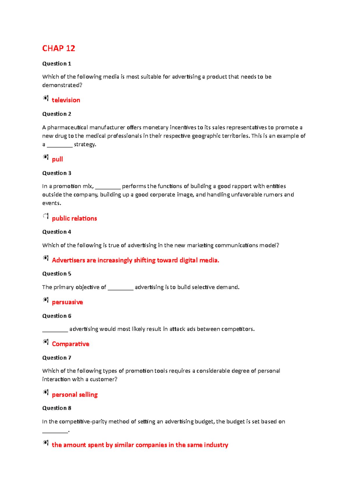 CHAP 12 - introduction - CHAP 12 Question 1 Which of the following media is most suitable for ...