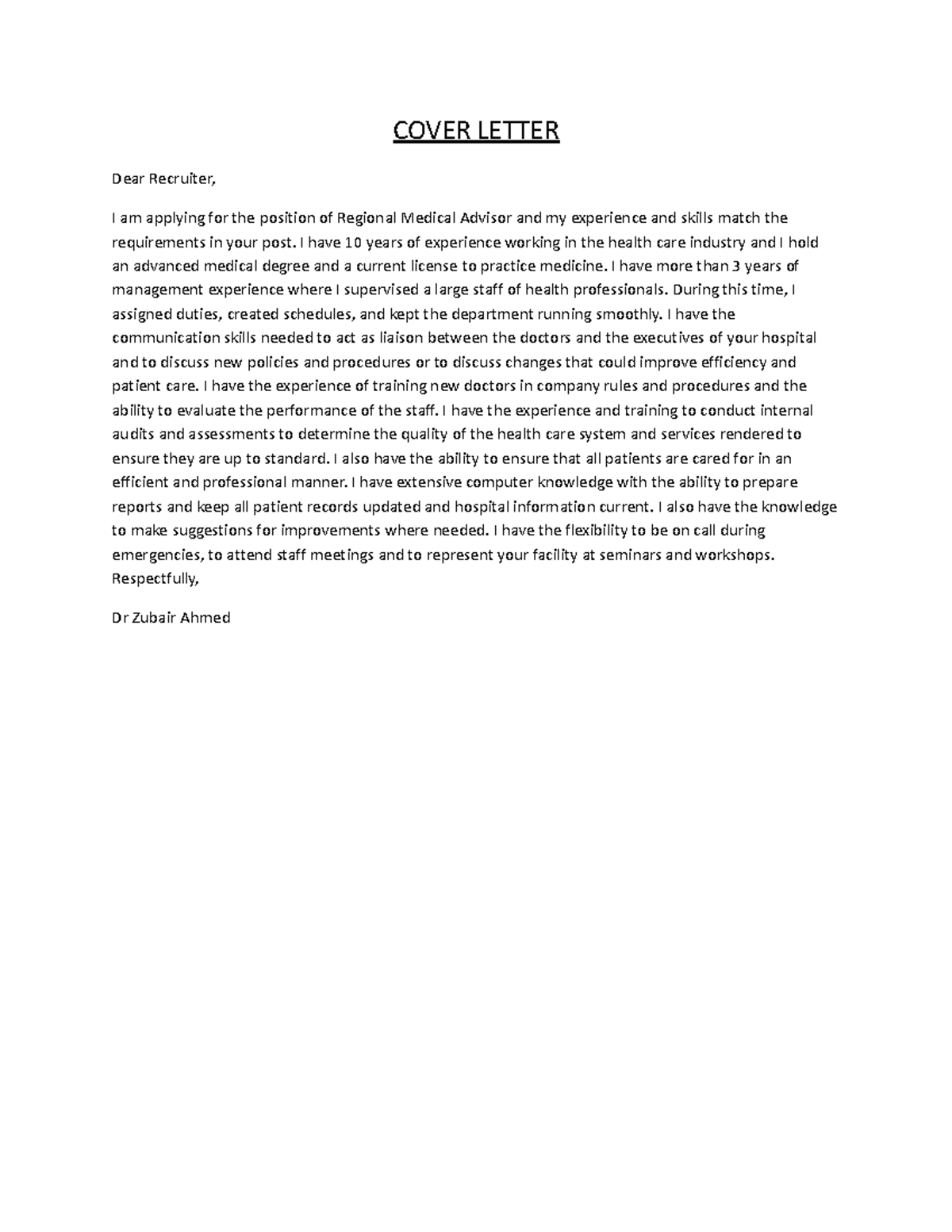 Cover Letter - COVER LETTER Dear Recruiter, I am applying for the ...