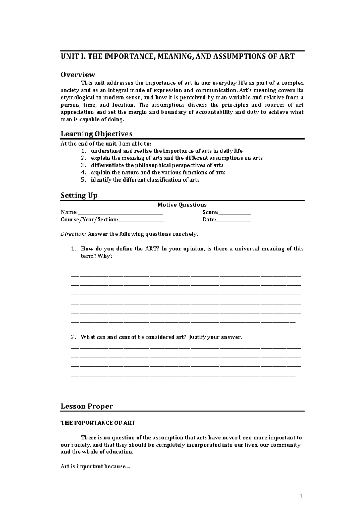 GE 6 ART APP Module FOR Students - Art Appreciation - Studocu