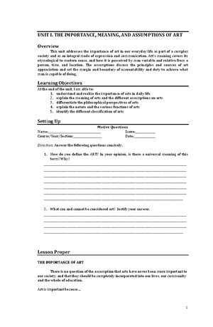 ART Appreciation 4 - ART APPRECIATION -UNIT 4 Elements of Art The elements of art are the ...