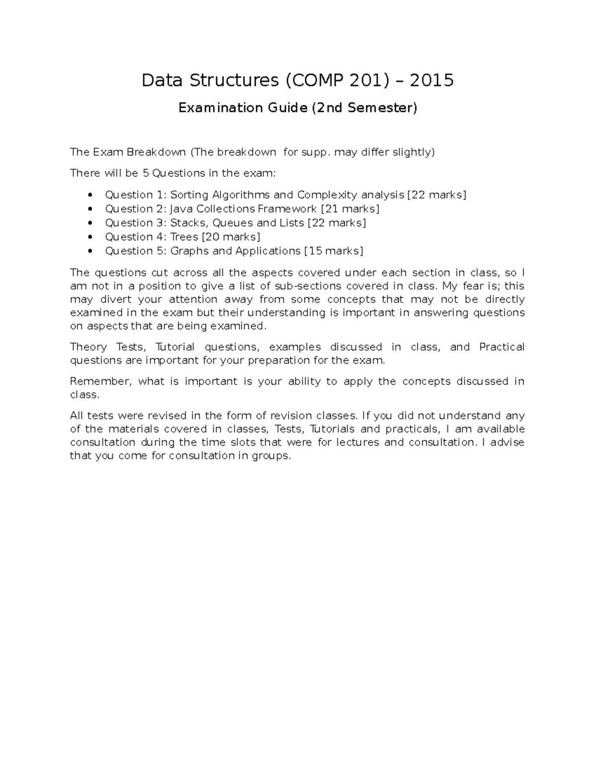 Scope - Summary Data structures and algorithms - Data Structures (COMP 201) – 2015 Examination ...