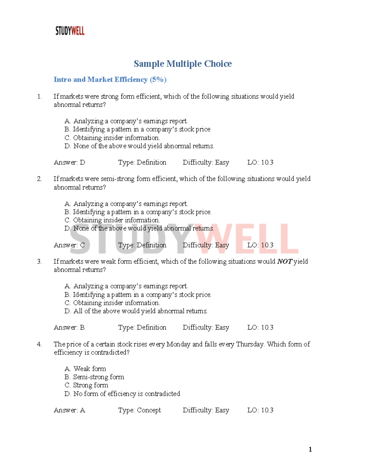 Comm 308 Question Bank answers - Sample Multiple Choice Intro and ...