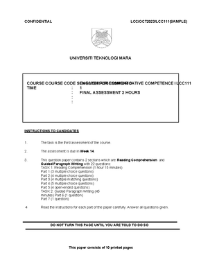 Reading(test) - Reading - CONFIDENTIAL LCC/OCT2023/LCC111(SAMPLE ...