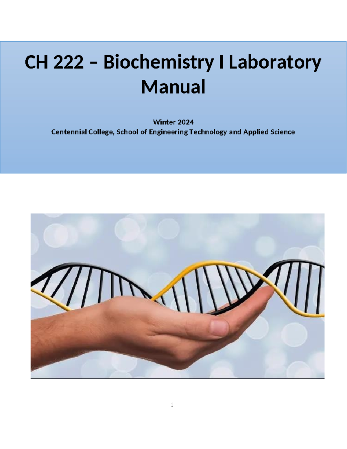 CH222 LAB Manual 2024 - to give answers - CH 222 – Biochemistry I ...